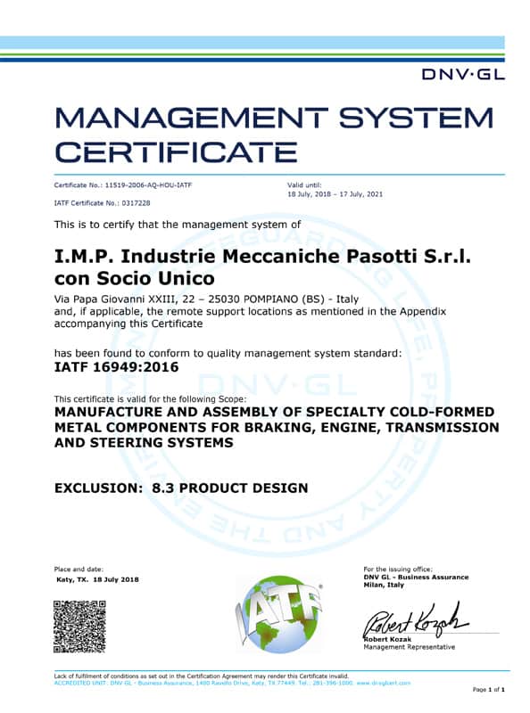 Zertifizierung DNV Det Norske Veritas für I.M.P. Pasotti